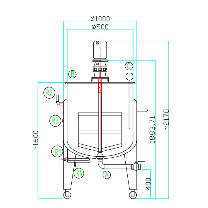 100L 200L Custom Capacity Emulsification Mixing Tank Vessel