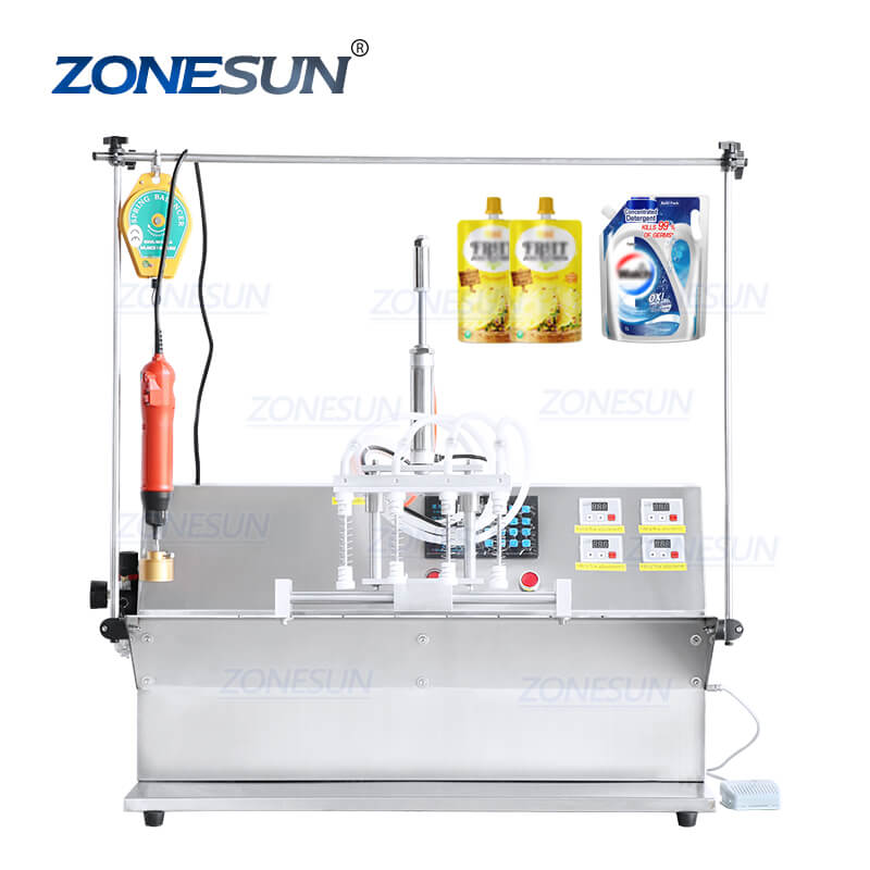 4 Heads Spout Pouches Liquid Juice Drinks Filling Capping Machine