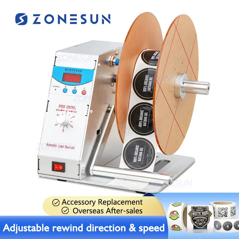 ZONESUN Label Rewind Machine | Adjustable Speed & Rewind Direction